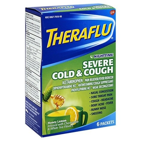 Theraflu Nighttime Severe Cold & Cough Powder - Honey Lemon & White Tea ...
