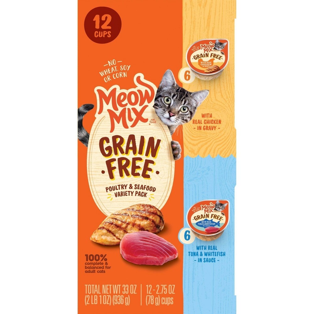 Meow Mix Grain Free Poultry & Seafood Variety Pack with Real Chicken in ...