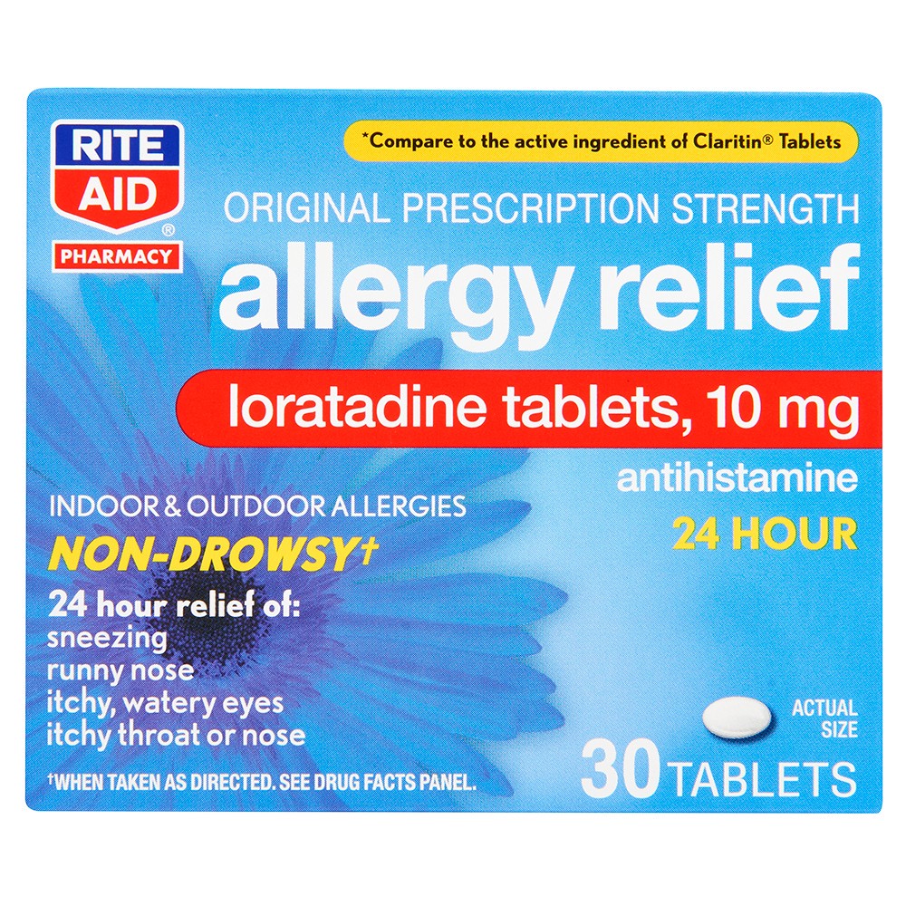 Rite Aid Non-Drowsy, 24-Hour Allergy Medicine with Loratadine, 10mg 30 ...