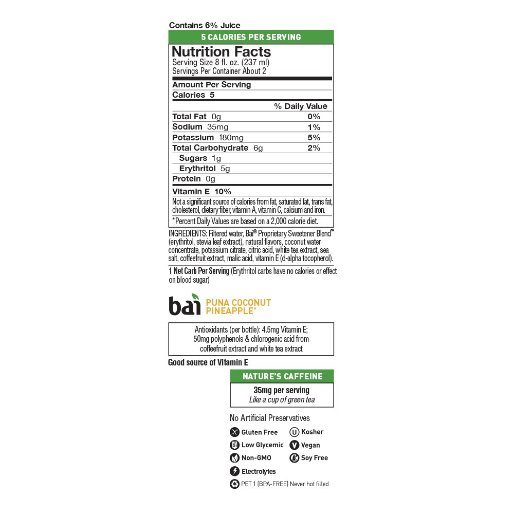 Bai Antioxidant Cocofusion Puna Coconut Pineapple Beverage 18 fl oz | Shipt