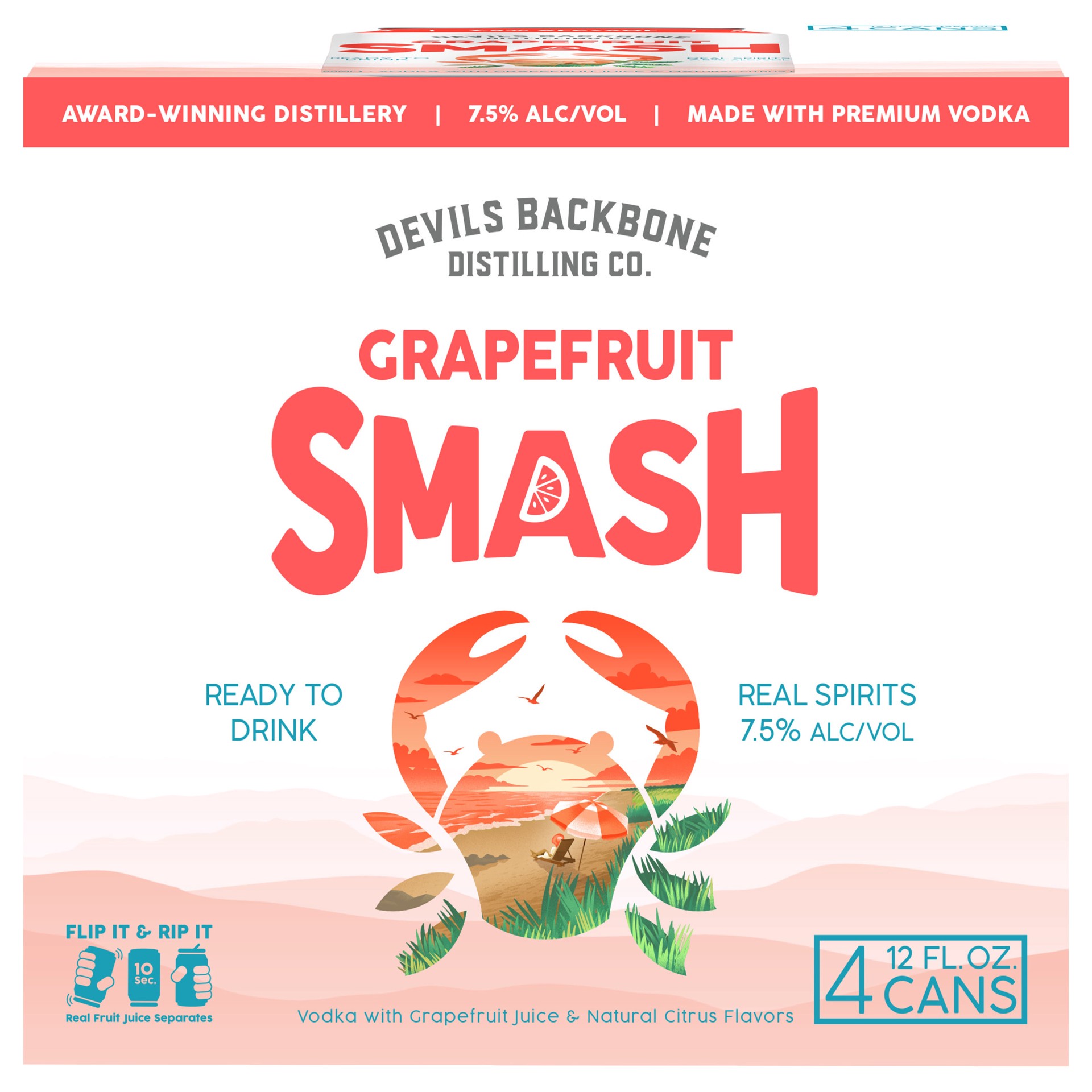 Devils Backbone Distilling Co. Smash Grapefruit Vodka 4 - 12 fl oz Cans ...