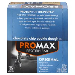 Promax Original Chocolate Chip Cookie Dough Protein Bar 12 ea 12 ct | shipt