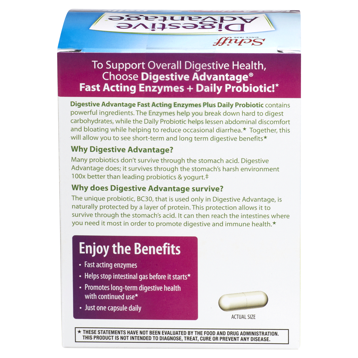 Schiff Digestive Advantage Fast Acting Enzymes plus Daily Probiotic 40 ...