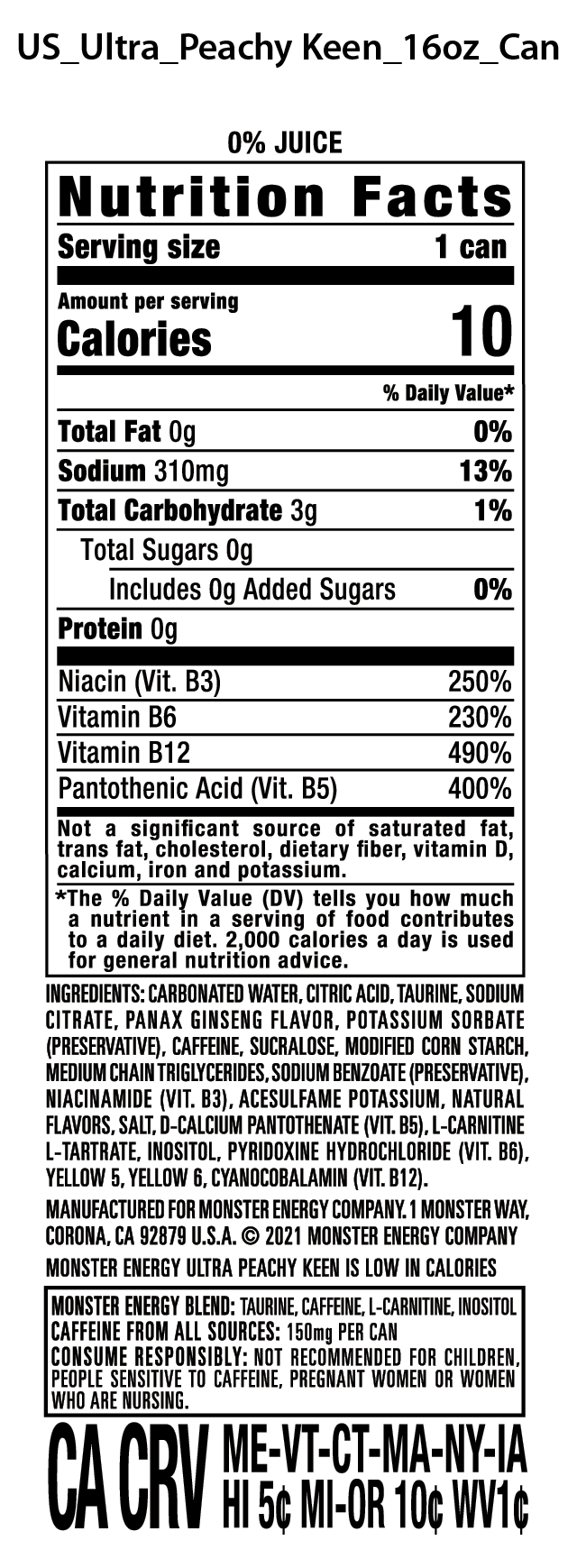 Monster Ultra Peachy Keen 24 ct; 16 oz | shipt