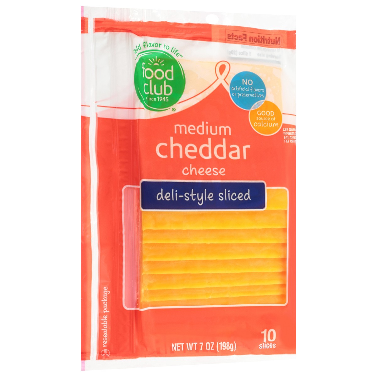 Food Club Medium Deli-Style Sliced Cheddar Cheese 10 ea 10 ct | Shipt