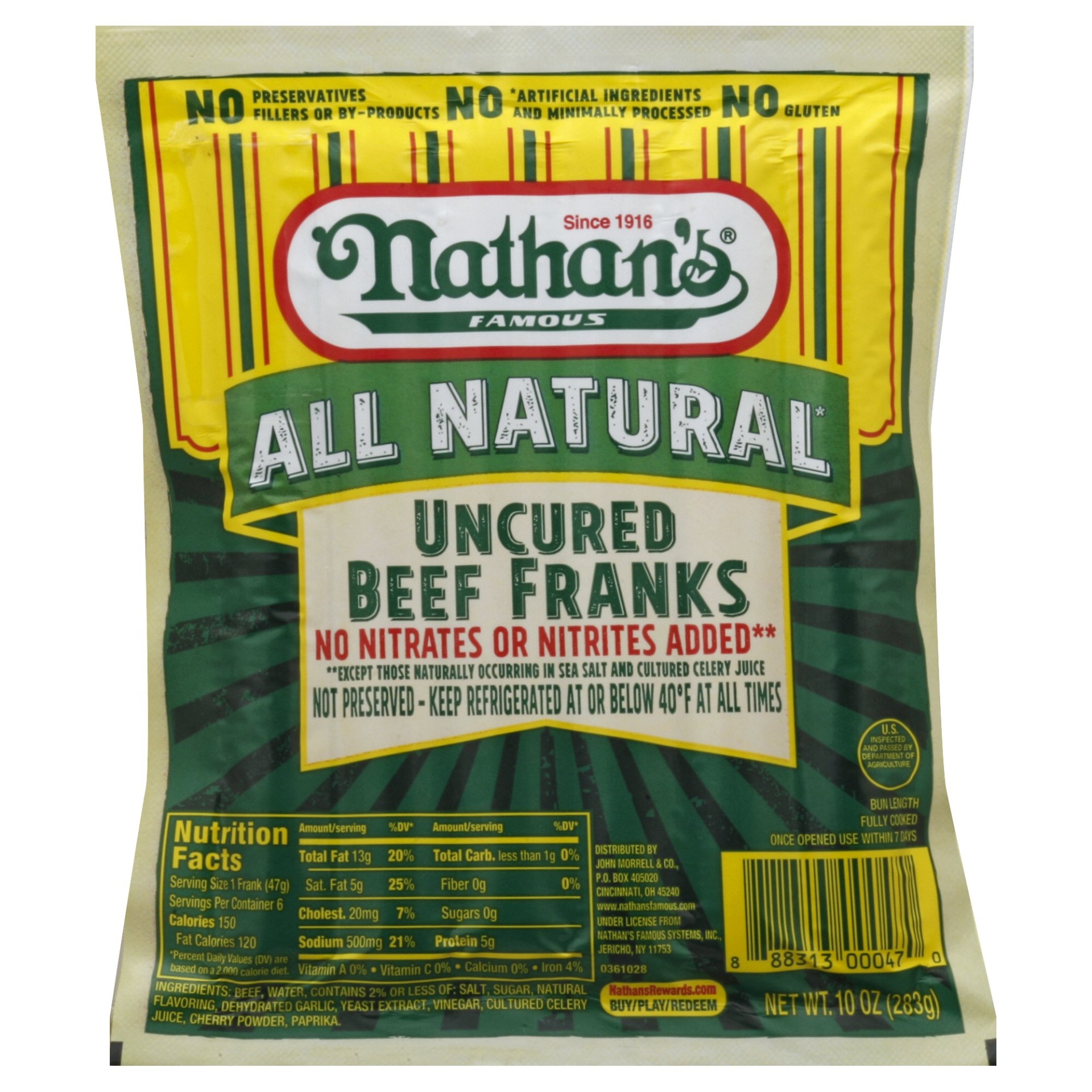 Nathan's Famous All Natural Uncured Beef Franks 6 ct; 10 oz | Shipt