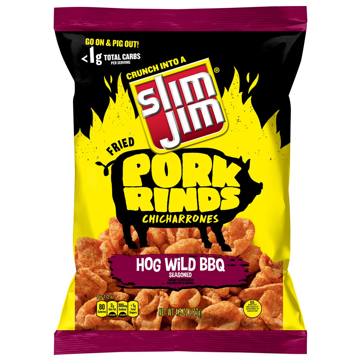 Slim Jim Chicharrones Hog Wild BBQ Seasoned Fried Pork Rinds 4.5 oz 4.5 ...