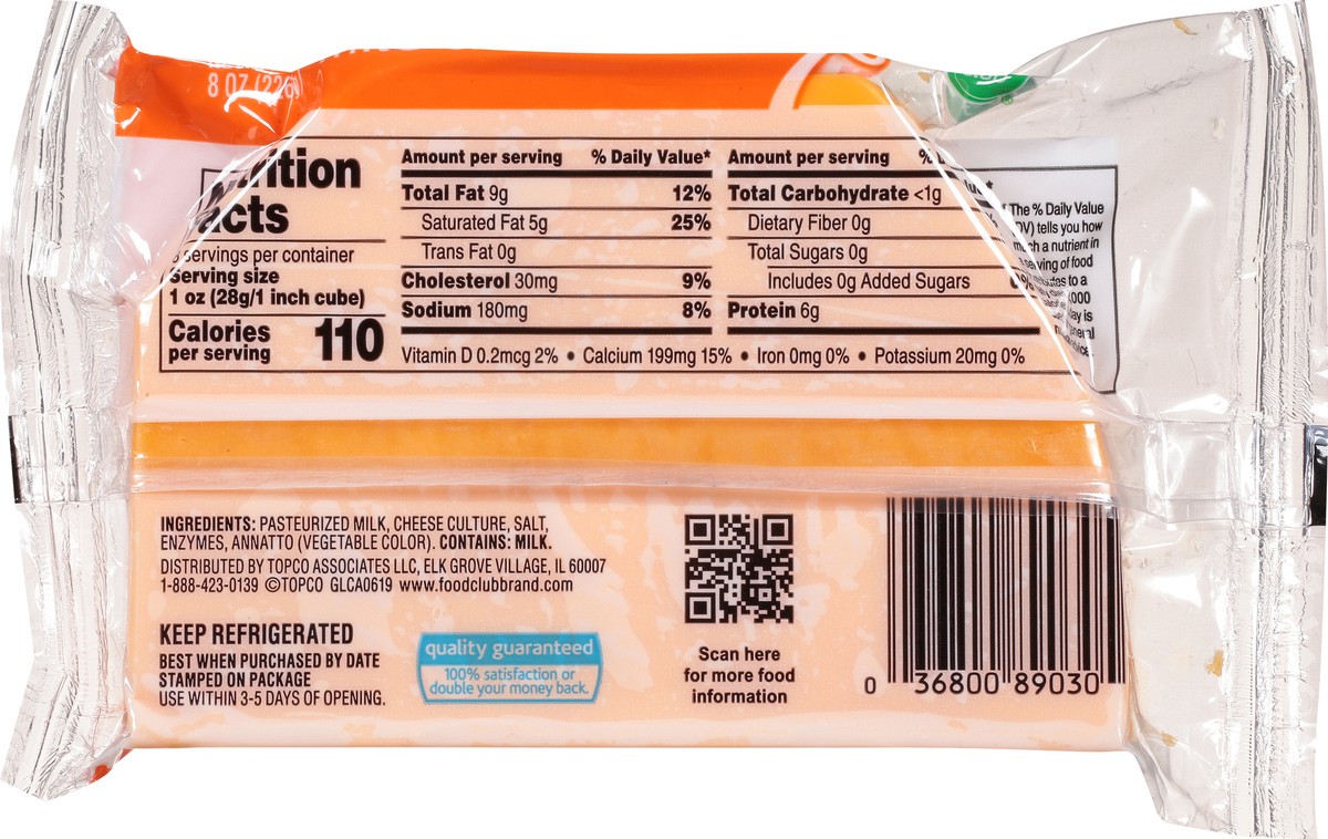 Food Club Longhorn Style Mild Cheddar Cheese 8 oz 8 oz | Shipt